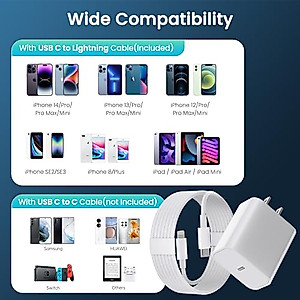 USB C Charger iPhone Charger Fast Charging【MFi Certified】3Pack 20W Type C Wall Charger Block with 6FT Long USB C to Lightning Cable Compatible for iPhone 14Pro/13 Pro/12/12 Pro Max/11/XS Max/XS/XR/X/8