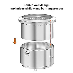Onlyfire 24 Inch Outdoor Smokeless Fire Pit Stainless Steel Fire Bowl, Portable Wood Burning Stove with Detachable Handles for Backyard Camping