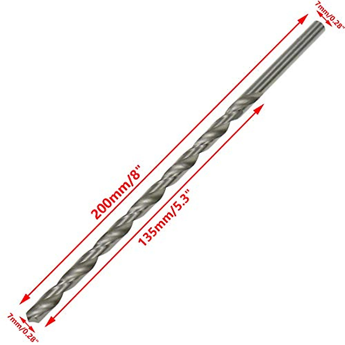 Rannb Twist Drill Bit Straight Shank for Electrical Drilling Tool 7mm/0.28" Bit Dia 200mm/8" Length - 2pcs