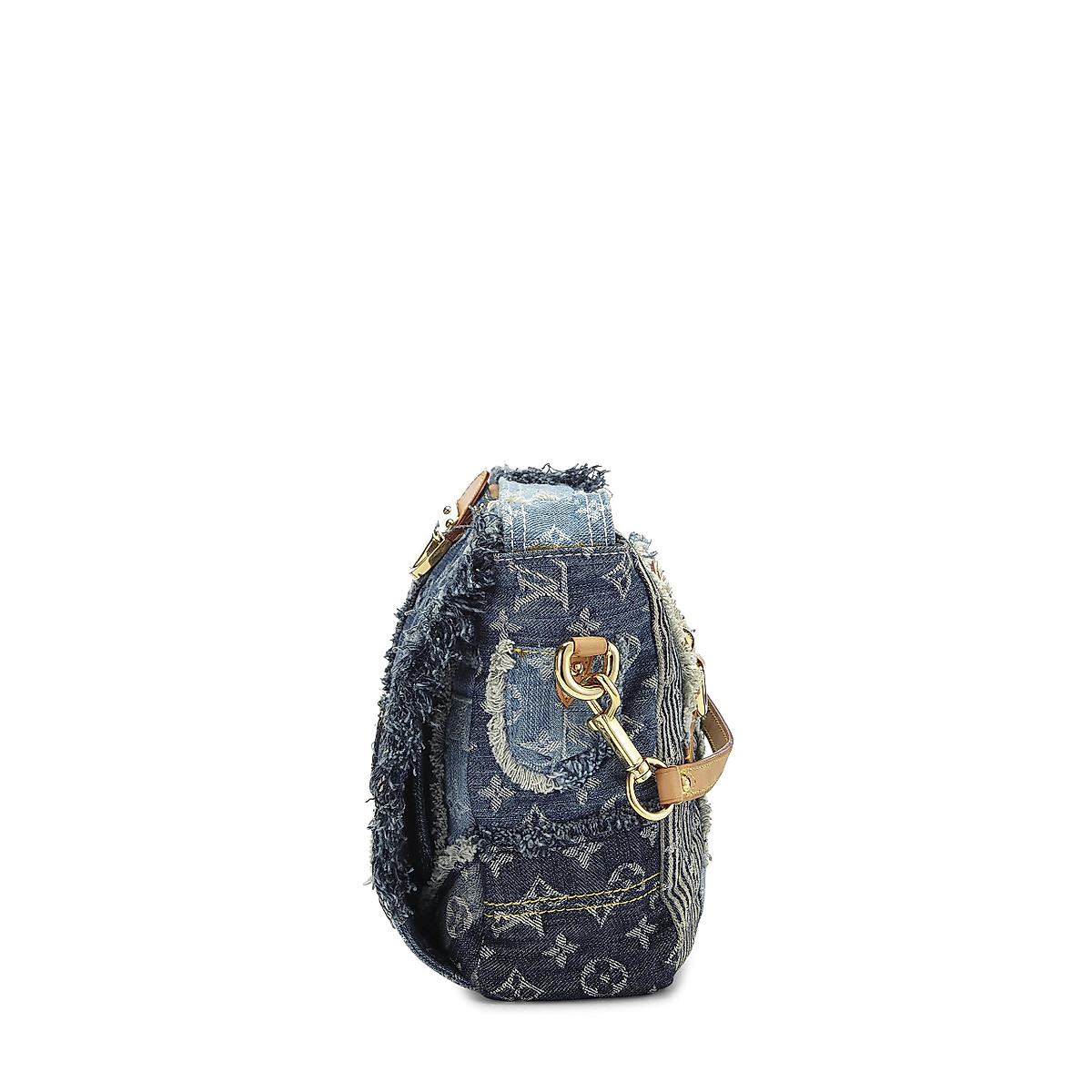 Louis Vuitton, Pre-Loved Blue Denim Patchwork Posty, Blue