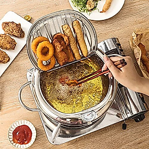 Deep Fryer Pot, 304 Stainless Steel Japanese Deep Fryer with Lid And Oil Drip Drainer Rack for French Fries Chicken Wings shrimp, 3.4L