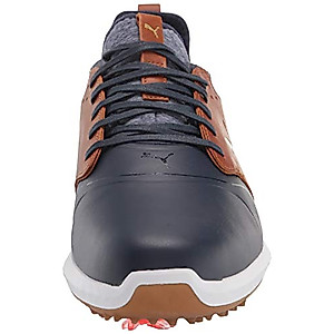 PUMA mens Ignite Pwradapt Caged Crafted Golf Shoe, Peacoat-leather Brown-puma Team Gold, 9.5 US