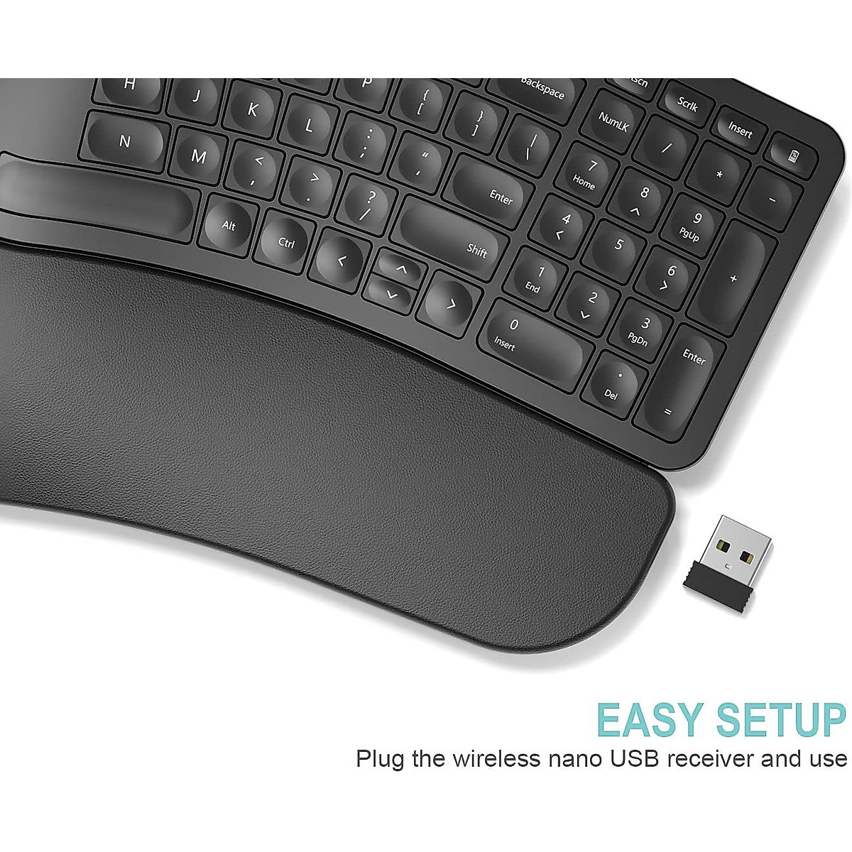 Arteck Split Ergonomic Keyboard with Cushioned Wrist and Palm Rest, 2.4G USB Wireless Comfortable Natural Ergonomic Split Keyboard, for Windows Computer Desktop Laptop