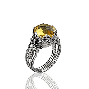 Filigranist 925 Sterling Silver Filigree Art Queen Bee Detailed Gemstone Women Cocktail Ring, Luxurious Gift Boxed (Citrine, 6)