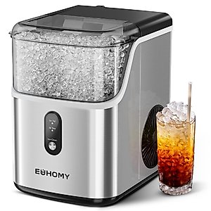 EUHOMY Nugget Ice Makers Countertop, Pebble Ice Maker Machine with 34lbs/24H Soft Ice, Self-Cleaning Sonic Ice Maker with Ice Scoop&Basket, Pellet Ice Maker for Home/Kitchen/Office(Stainless Steels)