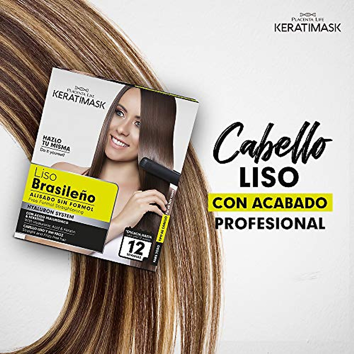 PLACENTA LIFE KERATIMASK Brazilian Straightening Kit with Keratin and Hyaluronic Acid - Keratin Treatment- Get a perfect smooth, shiny and silky- Formaldehyde FREE
