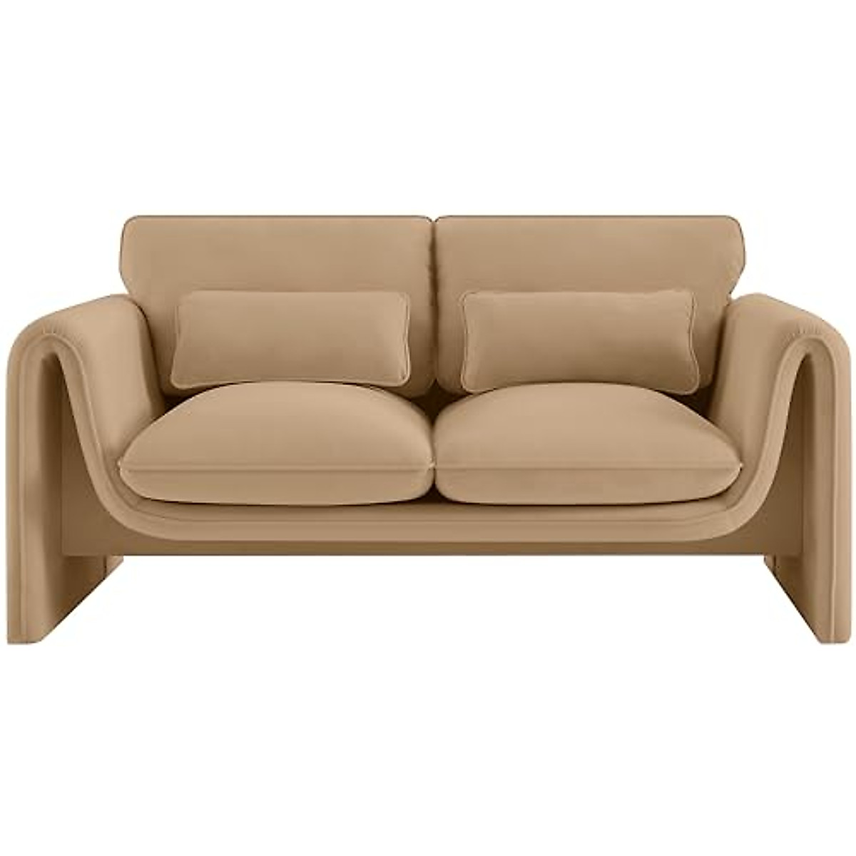 Meridian Furniture 199Camel-L Sloan Collection Modern | Contemporary Velvet Upholstered Loveseat with Soft Camel Velvet Fabric, Curved Arms, 64" W x 38" D x 31" H, Camel