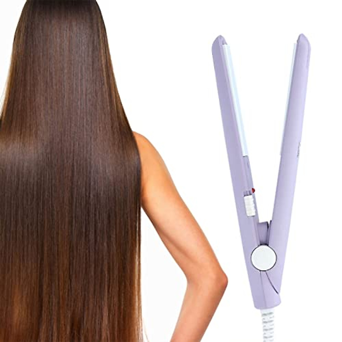 Travel Hair Straightener 4 Colours 2 in 1 Mini Hair Straightener Ceramic Tourmaline Plate Beauty Flat Iron Curling Iron Heating (Purple)