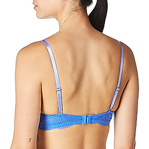 Undies.com Women's Microfiber Lace Unlined Underwire Balconette Bra, Cornflower, 38D