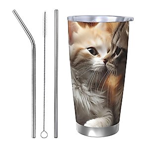 GDSHJKLW Cat Kiss Tumbler With Lid And Straw 20oz Stainless Steel Leakproof Travel Coffee Mug Double Wall Insulated Cup Gifts For Women Home Office