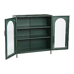 Creative Co-Op Solstice Metal Cabinet with 2 Arched Glass Doors, Dark Green