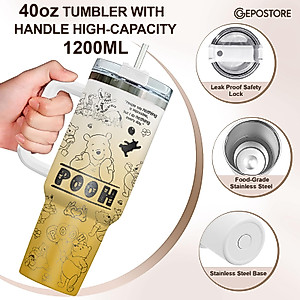 GEPOSTORE Christmas Gifts for Women Girls, Adorable Bear 40oz Tumbler with Lid, Cute Cartoon Character Tumbler, Birthday Gifts for Movie Lover