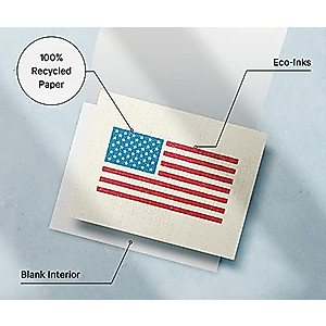 Twigs Paper - American Flag Note Cards - 12 Blank Patriotic Greeting Cards With Envelopes - Eco Friendly Stationery - 5.5 x 4.25 Inch - Made In USA