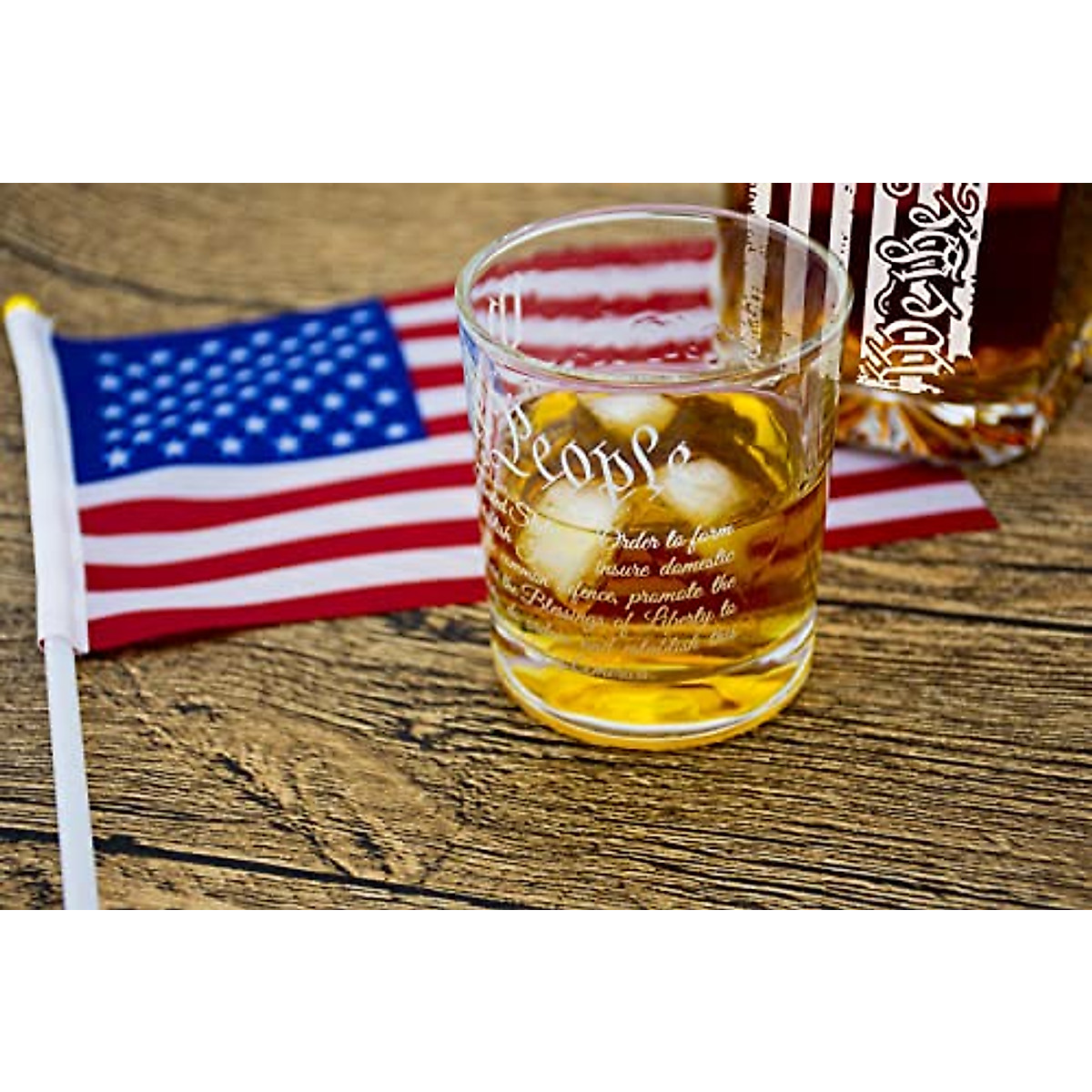 WATAKA Whiskey Decanter Set Engraved We the People American Flag with 2 Glasses for Liquor Scotch Bourbon or Wine