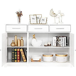 VINGLI Sideboard Cabinet Buffet Table Kitchen Storage Cabinet White Credenza Sideboards and Buffets with Storage Coffee Bar Cabinet with 3 Drawers and Doors for Home Kitchen, Dining Room, Living Room