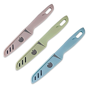 Kocpudu Paring Knife,3 Pieces Sharp and Durable Fruit Knife, with Protective Cover,fruit Knife Small of Exquisite Appearance,suitable for Most Types of Vegetables and Fruits (pink, Blue, Green)
