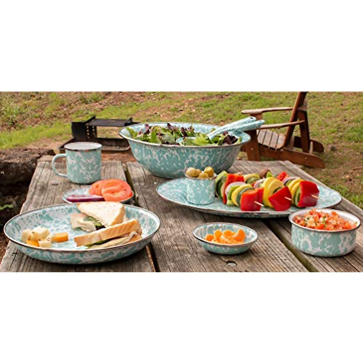 Golden Rabbit Enamelware - Sea Glass Pattern - 4qt Serving Bowl