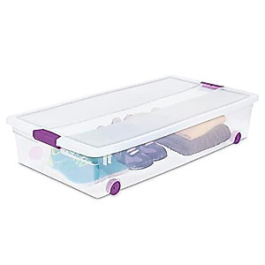 Sterilite 60 Quart Multipurpose Plastic ClearView Secure Latching Lid Wheeled Underbed Box Container for Home or Office Organization, (12 Pack)