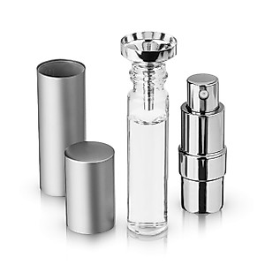 True Martini Atomizer Bar Mister with Refillable Funnel for Vermouth Spray Glass Canister with Stainless Steel Case, 1 Count (Pack of 1), Silver