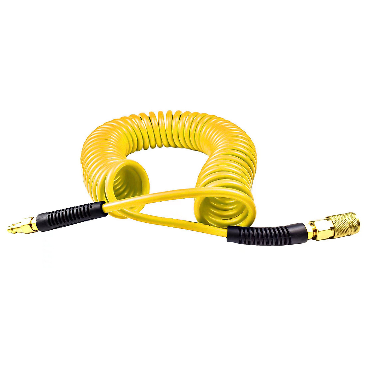 YOTOO Polyurethane Recoil Air Hose 1/4" Inner Diameter by 25' Long with Bend Restrictor, 1/4" Industrial Quick Coupler and Plug, Yellow