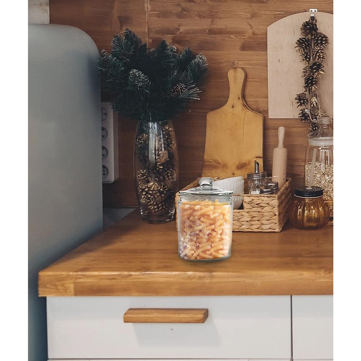 Set of 2 Glass Jar with Lid (2 Liter) | 1/2 Gallon Airtight Glass Storage Cookie Jar for Flour, Pasta, Candy, Dog Treats, Snacks & More | Glass Organization Canisters for Kitchen & Pantry | 68 Ounces (Set of 2)