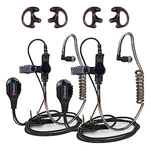 Covert Acoustic Tube Earpiece with Mic for Baofeng UV-5R Walkie Talkies, Surveillance Headset and PTT Compatible with 2 Way Radios Brands Baofeng and Kenwood, Puxing, Wouxun (2 Pcs-Black)