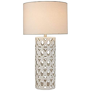 Amazon Brand – Stone & Beam Ceramic Geometric Cut-Out Table Desk Lamp With LED Light Bulb, 22"H, White