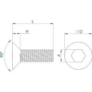 Fullerkreg 18-8 Stainless Steel Hex Drive Flat Head Screw M5 x 0.8 mm Thread, 20 mm Long,Packs of 50