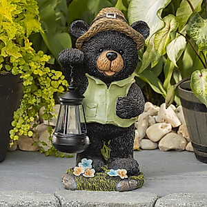 VP Home Camping Bear with Lantern Solar Powered LED Outdoor Decor Garden Light Bear Yard Statue Bear Outdoor Decor Bear Yard Decor Bear Statue Cedar Carved Bear with Solar Lantern Garden Bear