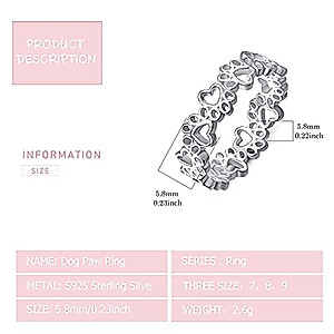 PRAYMOS Dog Paw Rings for Women S925 Sterling Silver Cute Cat Puppy Paw Print Ring Stackable Ring Pet Jewelry Gifts Size 5-11 (9)