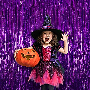 Dazzle Bright 2 Pack Backdrop Curtain, 3FT x 8FT Metallic Tinsel Foil Fringe Curtains Photo Booth Background for Baby Shower Birthday Wedding Halloween Party Decorations (Purple)