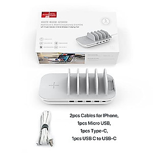 SooPii 70W Charging Station for Multiple Devices,5 Port Charging Dock with 15W Wireless Charger, 25W USB C PD/PPS Fast Charging for lPad,lPhone 13/Xs/Max/12/Samsung,5pcs Mixed Charging Cables Included