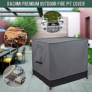 Rachmi Square Gas Fire Pit Cover 35 Inch, Heavy Duty 600D Oxford Water Resistant Anti UV & Fade Outdoor Patio Furniture Cover for Coffee & Side Table, (35"Wx35"Dx18.1"H, Gray/Black)