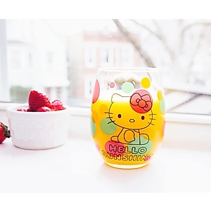 Silver Buffalo Sanrio Hello Kitty Loves Ice Cream Teardrop Stemless Wine Glass | Tumbler Cup For Mimosas, Cocktails | Holds 20 Ounces