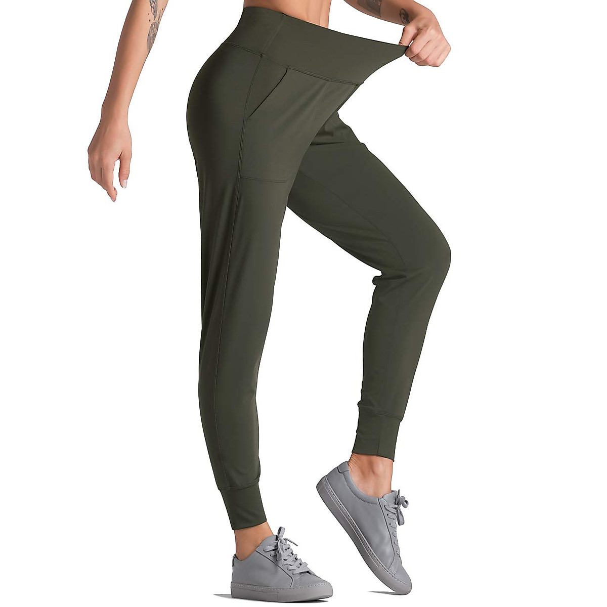 Dragon Fit Joggers for Women with Pockets,High Waist Workout Yoga Tapered Sweatpants Women's Lounge Pants (Medium, Joggers78-Dark Olive)