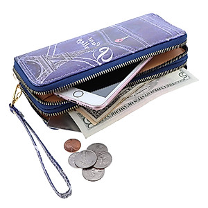 Matte Blue Paris Wallet - Double Zipper