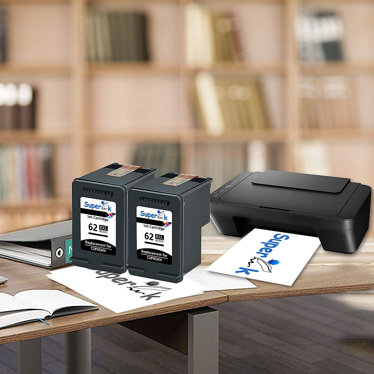 SuperInk Remanufactured Ink Cartridge Replacement for HP 62XL 62 XL Compatible with Envy 7640 5660 5540 7645 5640 5642 Officejet 5741 5740 8040 OfficeJet 250 200 Mobile Printer (Black, 2 Pack)