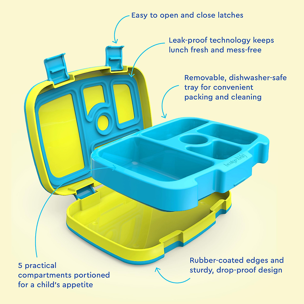 Bentgo Kids Bento-Style 5-Compartment Leak-Proof Lunch Box - Ideal Portion Sizes for Ages 3 to 7 - Durable, Drop-Proof, Dishwasher Safe, BPA-Free, & Made with Food-Safe Materials (Citrus Yellow)
