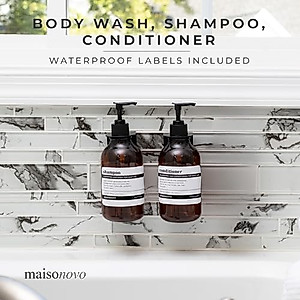 MaisoNovo Shampoo and Conditioner Dispenser with Wall Mounts - 2 Amber Bottles + Concrete Tray