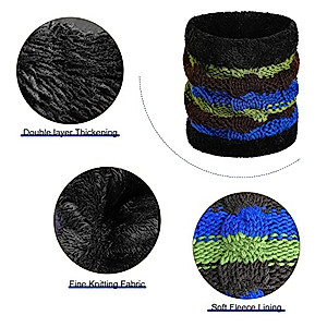 Kids Winter Pompom Beanie Hat Scarf Gloves Set for Boys&Girls Age 3-8, Fleece Lined Skull Cap Neck Warmer Mitten Set Blue