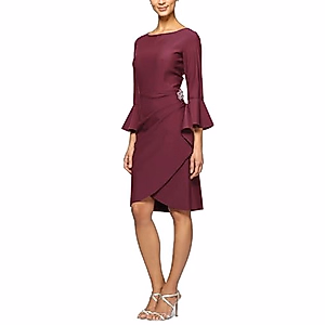 Alex Evenings Women's Slimming Short Dress with Bell Sleeves (Petite and Regular) , Wine , 8