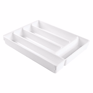 InterDesign Linus Cutlery Tray Organizer for Flatware and Kitchen Gadgets - 10.75" x 13.75" x 2", White