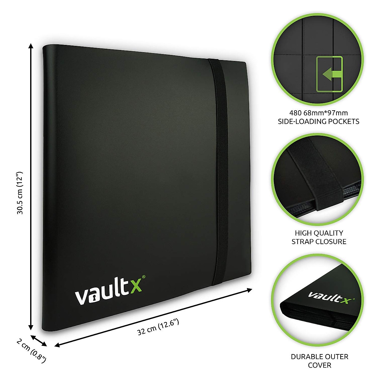 Vault X Binder - 12 Pocket Trading Card Album Folder - 480 Side Loading Pocket Binder for TCG (Black)