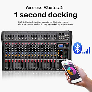 Fineshine 8/12/16 Channel Audio Mixer Sound Mixing Console with Bluetooth USB,PC Recording Input, XLR Microphone Jack, 48V Power, RCA Input/Output for Professional and Beginners (12 channel)