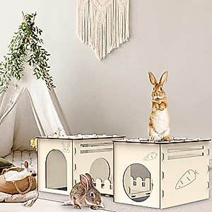 Woiworco Large Rabbit Houses and Hideouts, Wooden Rabbit Castle Bunny Hideout, Rabbit Tunnel Hideout Bunny Playhouse Houses, Spacious Breathable Habitats for Hamsters and Guinea Pigs Hut to Hide