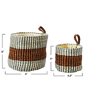 Main + Mesa Woven Jute Baskets with Liner, Rust Striped, Set of 2 Sizes
