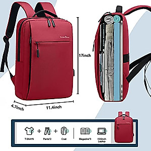 Victoriatourist Laptop Backpack for Women, Backpack College Bookbag with USB Charging Port, Water Resistant Daypack Cute Book Bag for Ladies Fit 15.6 Inch Computer（Red）