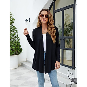 Newchoice Women's Casual Lightweight Cardigans Long Sleeve Soft Drape Open Front Black Dusters (Black, XL)