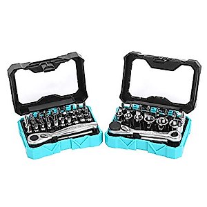 DURATECH 56-pieces 1/4" Mini Ratchet Wrench and Screwdriver Bit Set, 2 Set-in-1, 72-Tooth and 60-Tooth with Bit Socket Set, Storage Cases Included