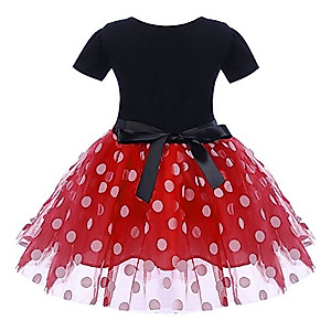 Baby Girls Polka Dots Tulle Spliced Ballet Dress with Bowknot Headband Birthday Party Princess Tutu Dress Red 2-3 Years